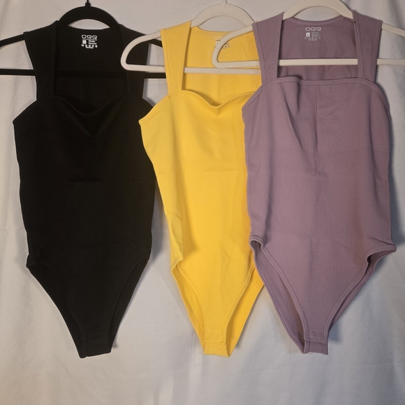 OQQ | Other | Trendy Womens Bodysuit Set Black Yellow And Purple | Poshmark